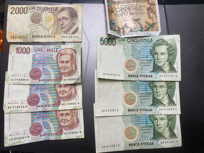 Italy 1000.. 2000..5000.. .. 20,000 lire 7 banknotes lot | eBay