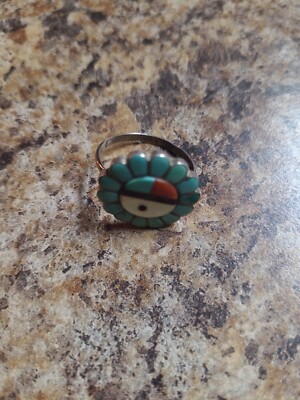 Zuni Ring, Turquoise Sun Face Sterling Silver, Hand Made Signed Jewelry ...