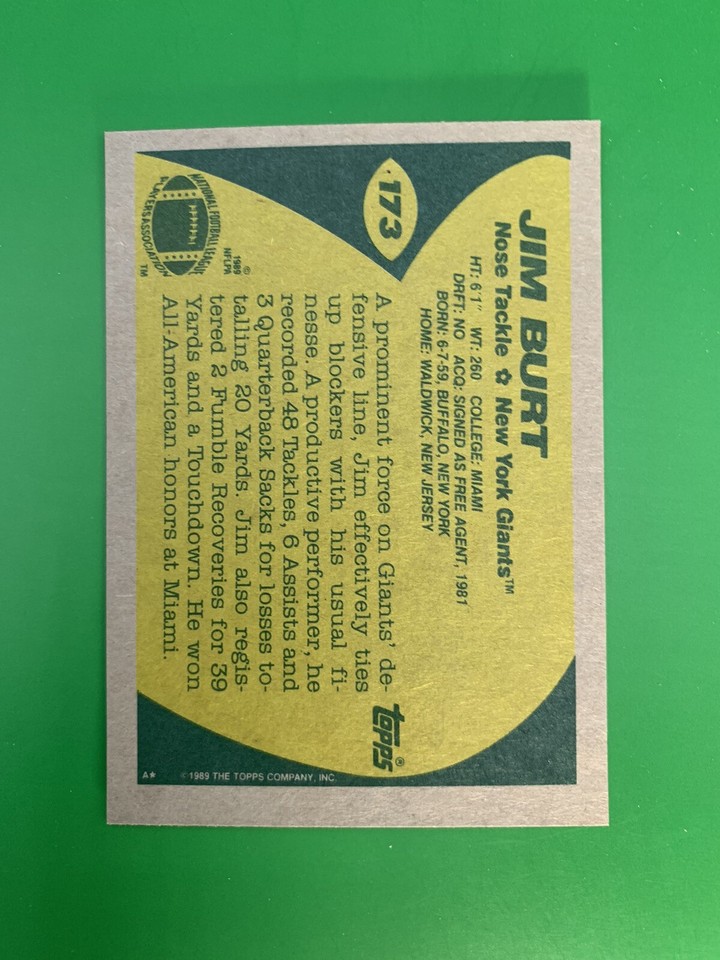 1989 Topps Jim Burt #173 New York Giants | eBay