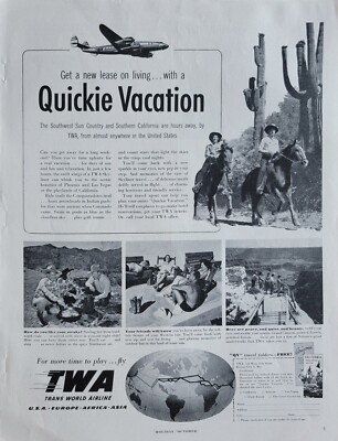 TWA Trans World Airline Vintage 1948 Aviation Ad "Quickie Vacation ...
