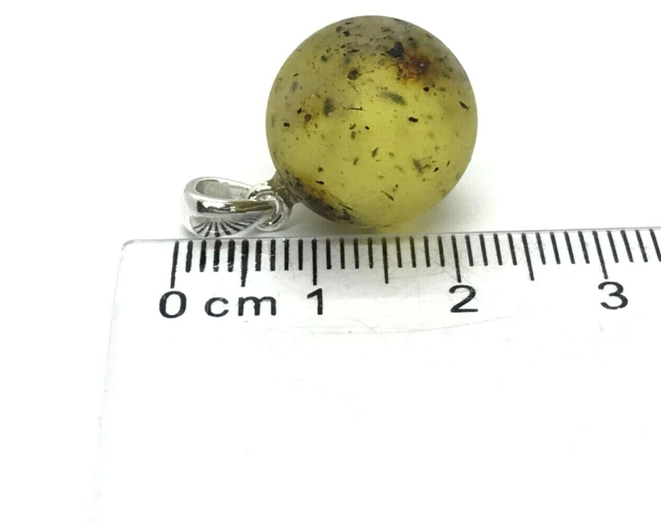 AMBER PENDANT Gift Round Unpolished Untreated Baltic Bead Silver 925 2 ...