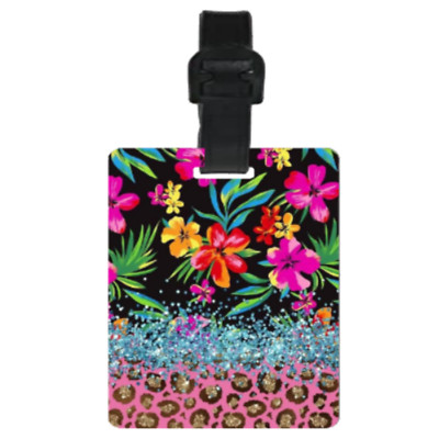 Flower Luggage Tag Travel Carry On Duffel Bag Identifier Floral Leopard ...