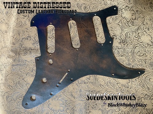 Custom Tooled Leather Distressed Brown Pickguard Fender Stratocaster ...