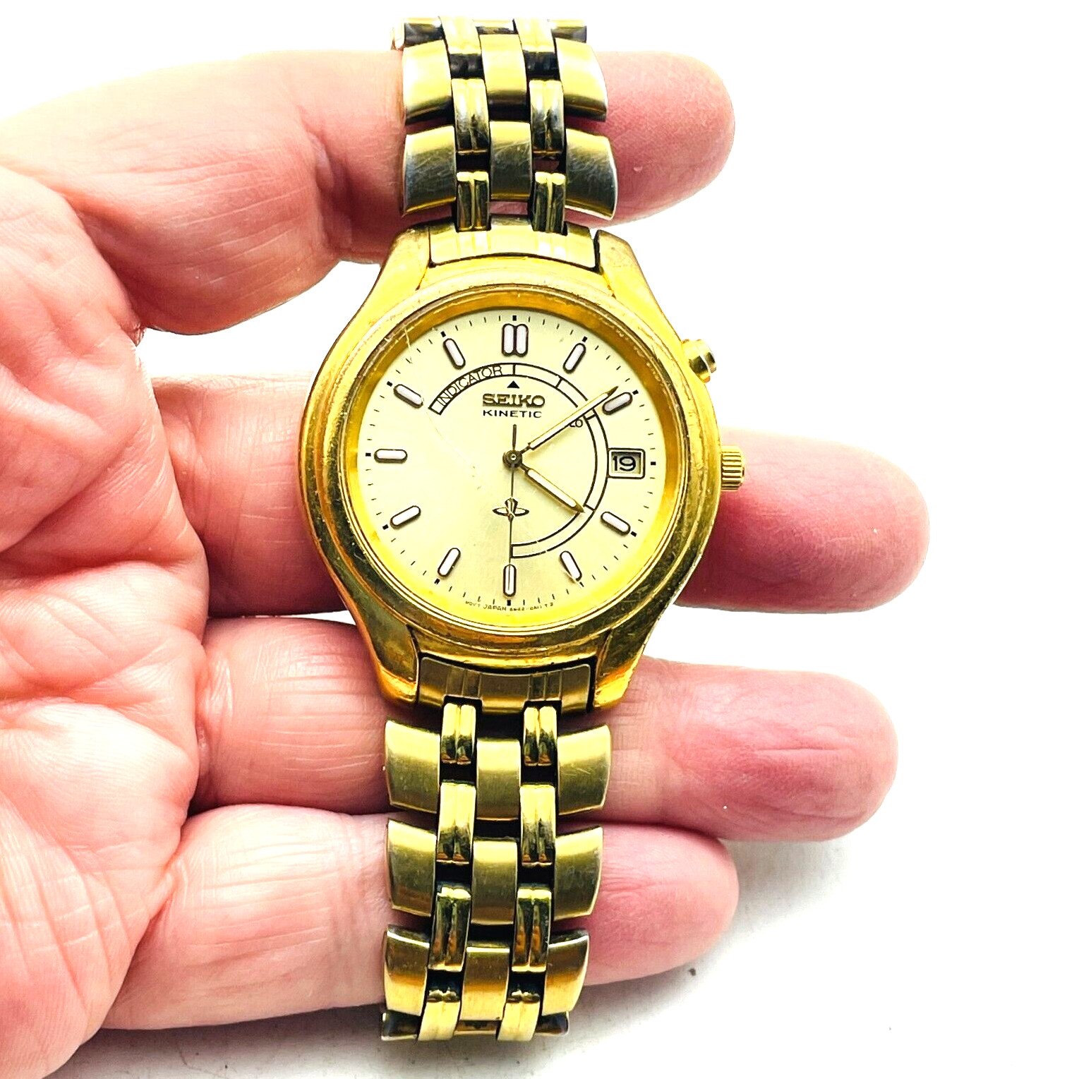 SEIKO KINETIC Mens Wristwatch Gold Tone Band Classic … - Gem