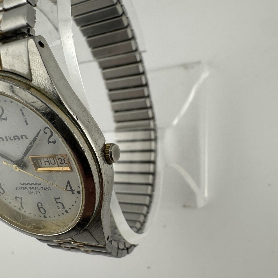 WORN Milan Watch Mens 35mm White Dial Day Date 100 Ft Size 7" - Has New ...