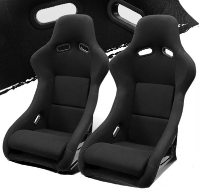 JDM Black Fabric Left/Right Fiberglass Pole Position Recaro Style ...