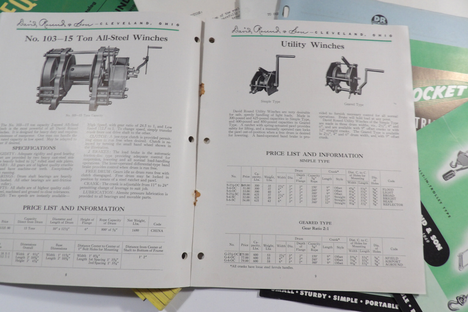 1950 DAVID ROUND HOISTING EQUIPMENT CATALOG WINCHES CRANE TOLLEY ...