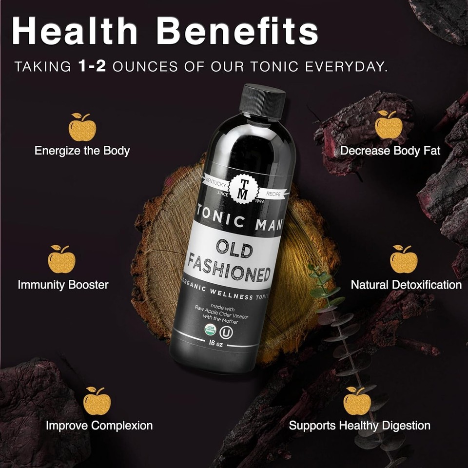 Tonic Man Old Fashioned Organic Wellness Herbal Tonic, Raw Apple Cider ...