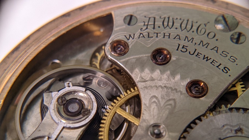 Waltham USA Rose Pocket Watch, original yellow tint crystal. Runs ...