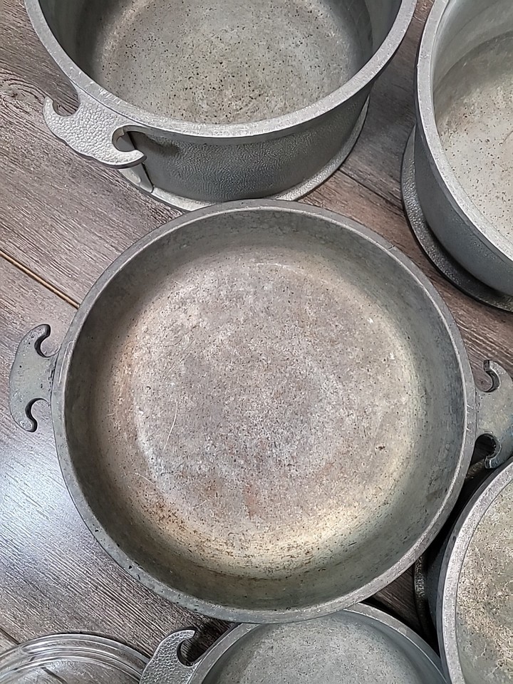 Vtg. Guardian Service Set Of 10 Cast Aluminum Cookware Pots W/Lids 6 ...