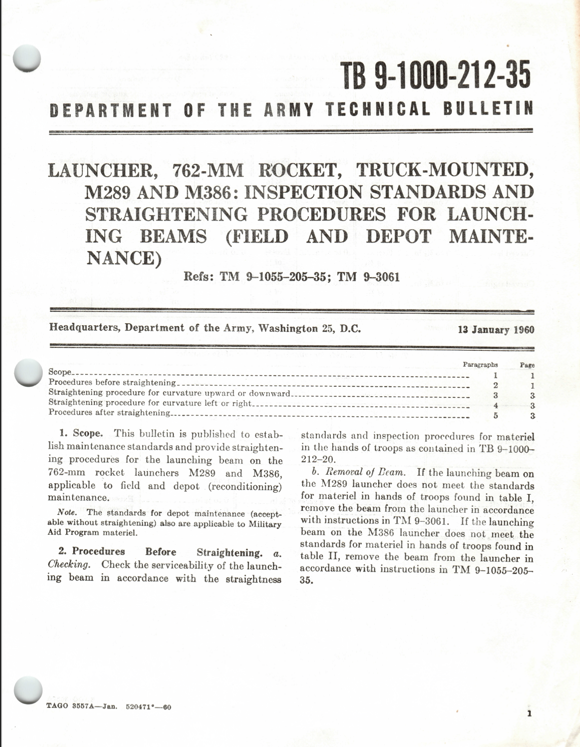 TB 9-1000-212-35 LAUNCHER 762MM ROCKET TRUCK M289 M386 HONEST JOHN On ...