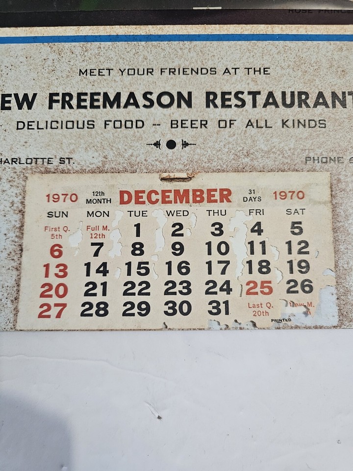 Vintage 1970 Pinup Freemason Restaurant Advertising Calendar Peek-a-boo ...