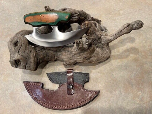 Large Ulu D2 Stainless Steel Blade Knife, wood handle Leather Belt ...