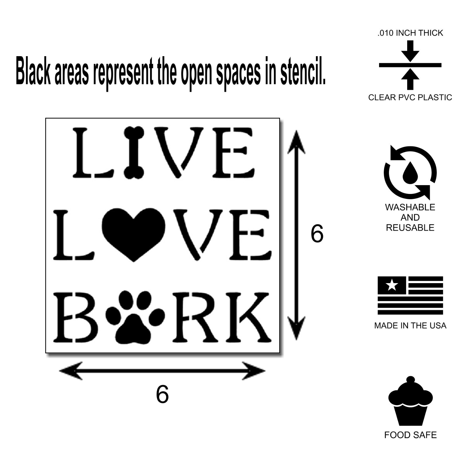 LIVE LOVE BARK STENCIL Bone, Heart, Paw Print Quote/Dog/Puppy/Pet-In 2 ...