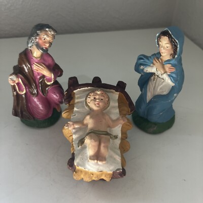 3 Piece Vintage Italian Nativity Joseph Mary Jesus Figurines Note Chips ...