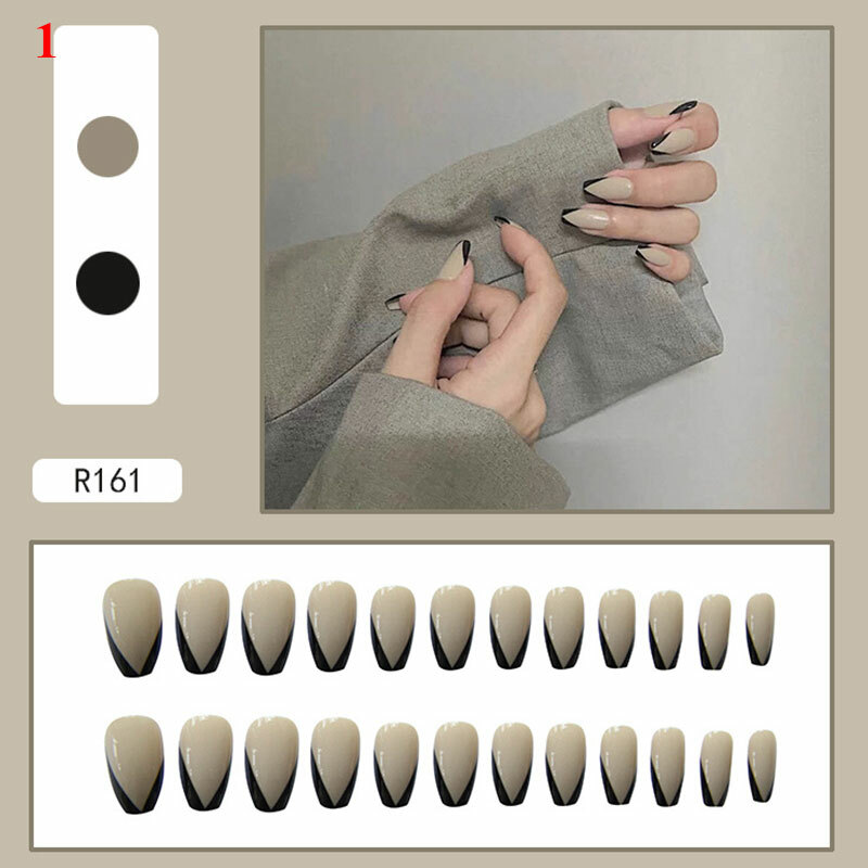 24PCS False Reusable Fake Nails Stick Press On Full Cover Artificial ...