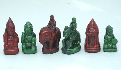 BURMESE TRADITIONAL CHESS SET, HAND MADE, K=2½" - WITH PLAYING MAT ...