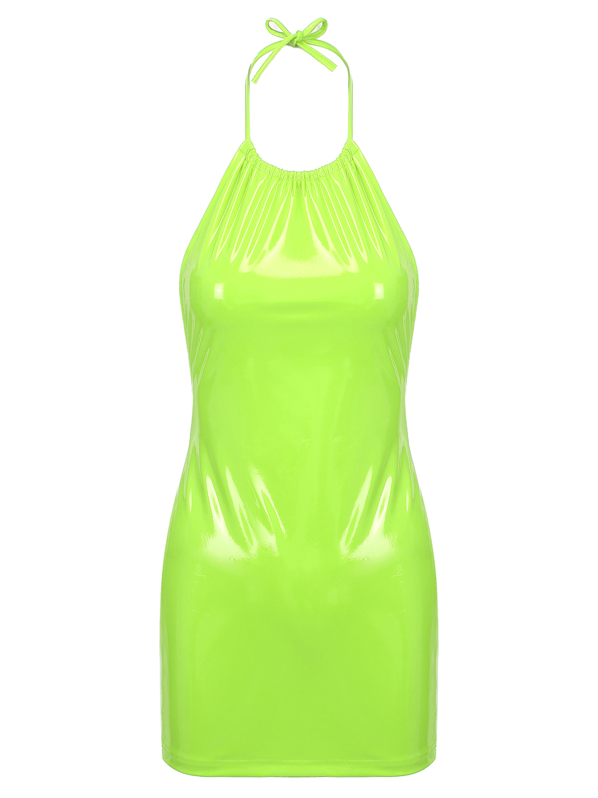 Womens Patent Leather Backless Bodycon Dress Halter Neck Mini Dresses ...