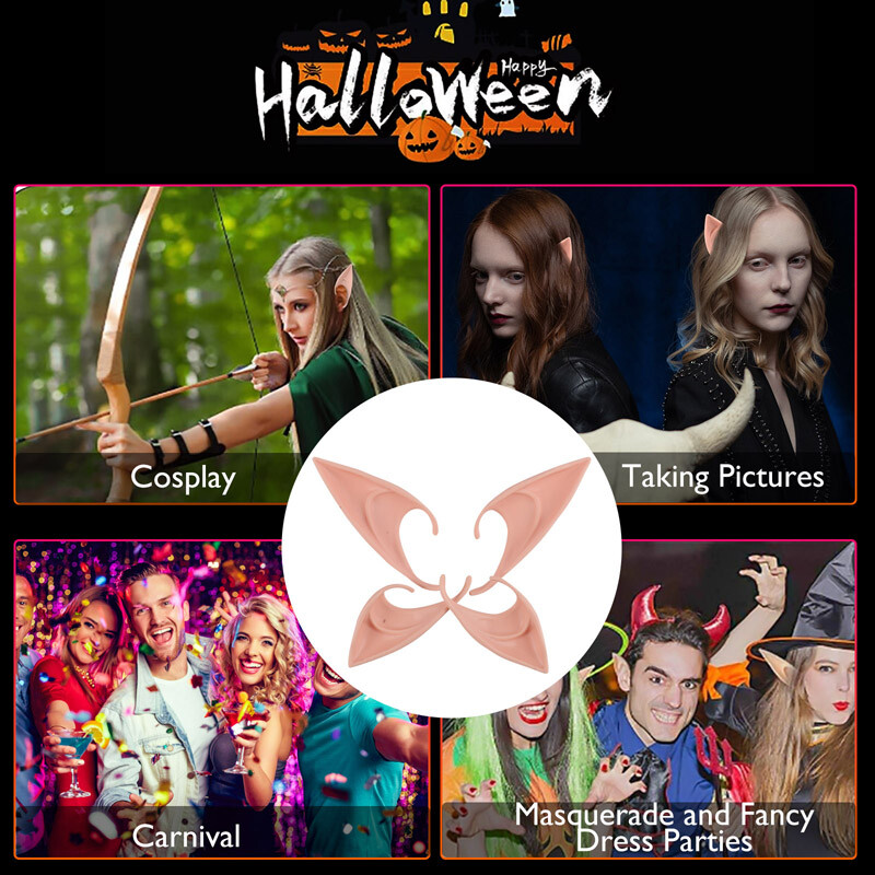 2 Pairs Halloween Pixie Elf Ears Fairy Cosplay Roles Play Fancy Dress ...