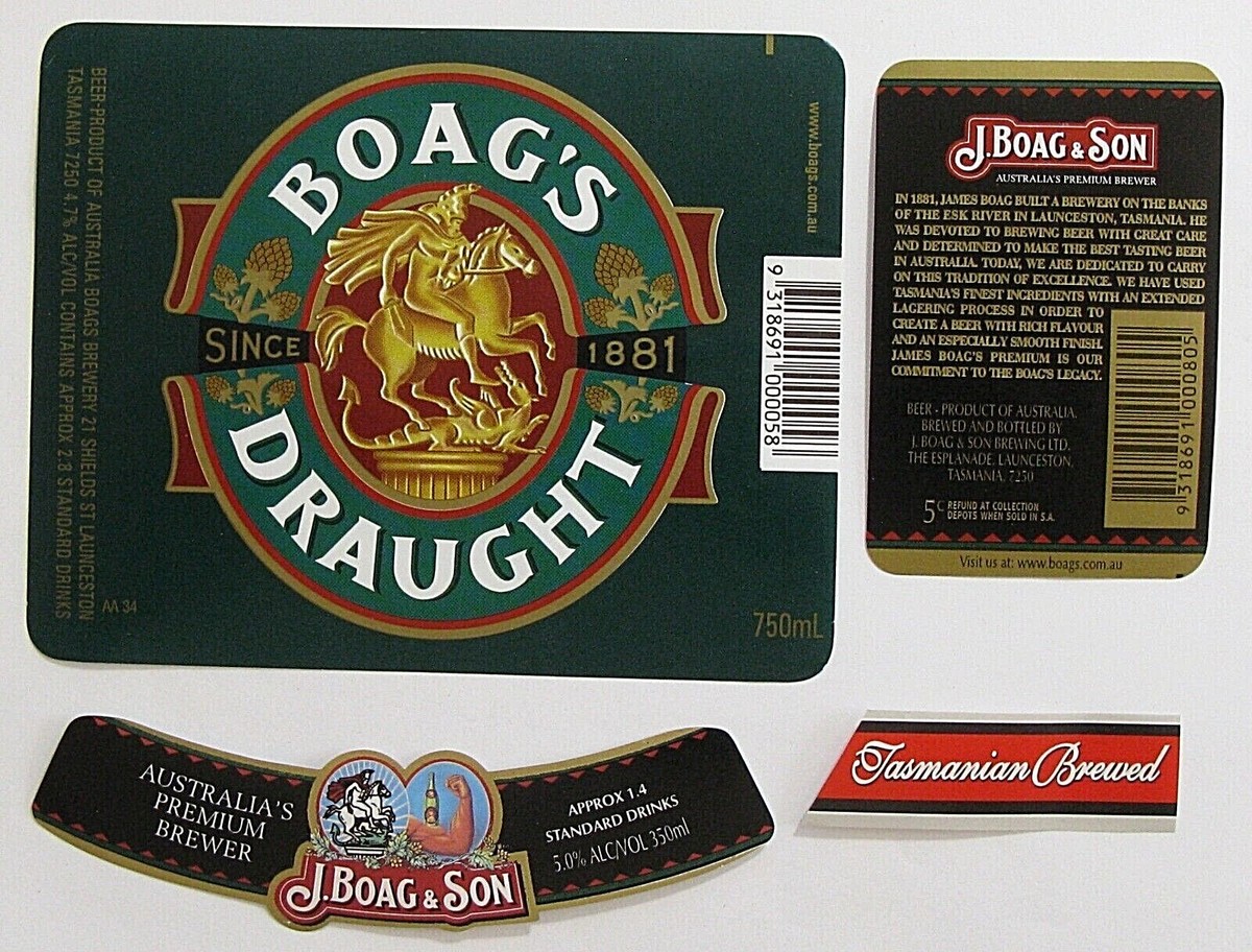 Boags Logo JAMES BOAG'S PREMIUM LAGER Brewed In Launceston, Tasmania.