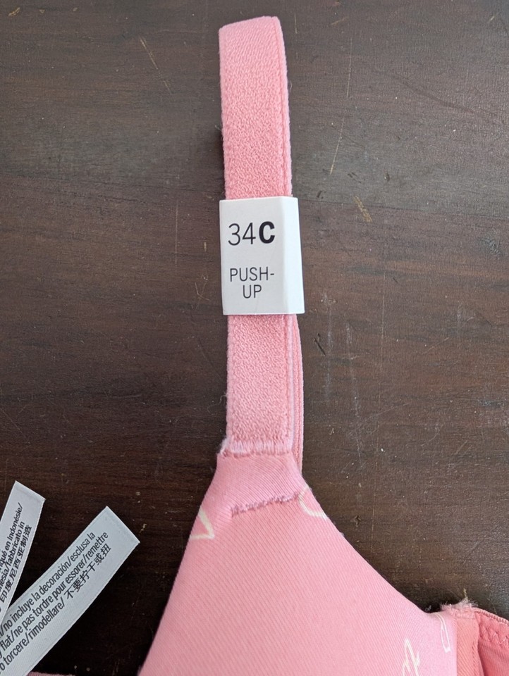 VS PINK push up bra BRAND NEW size 34C pink/white hearts all over READ ...