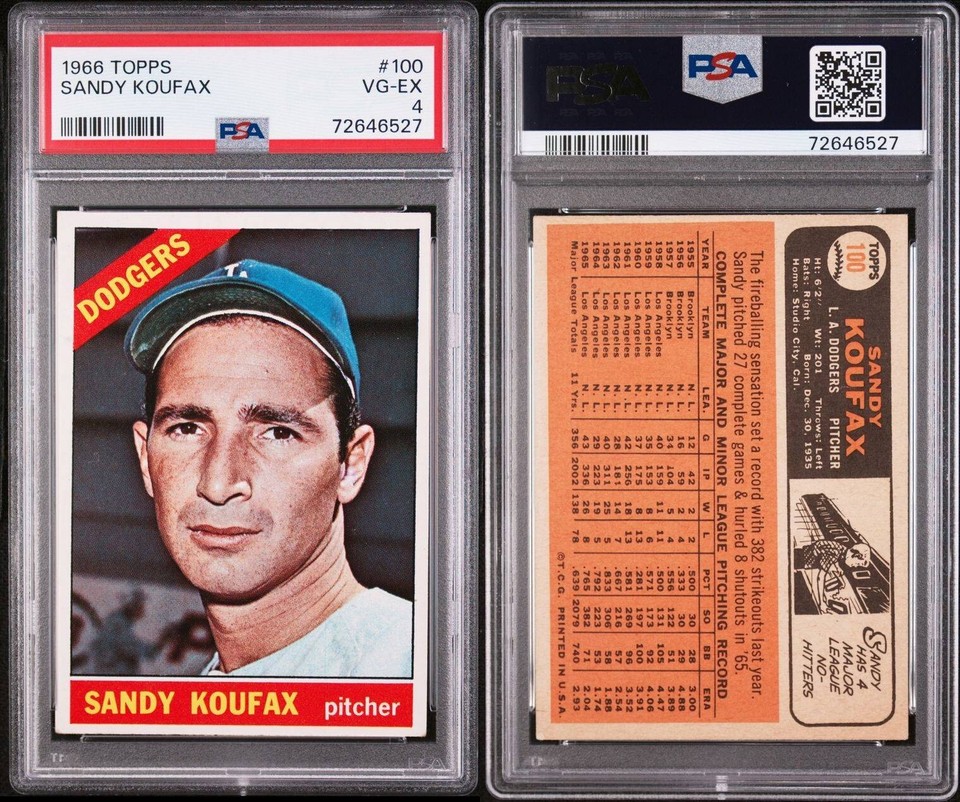 1966 Topps Sandy Koufax PSA 4 VG-EX (JUST GRADED) #100 CLEAN HOF ...