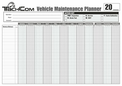 Vehicle Maintenance Wall Forward Planner Calendar For Any Year Large A1 ...
