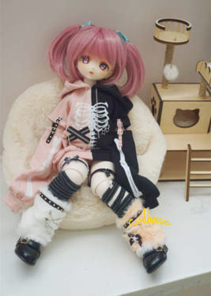 Pink+Black Skeleton Clothes 5 Pcs Set for 1/4MSD/MDD Puyoo Shoushou BJD ...