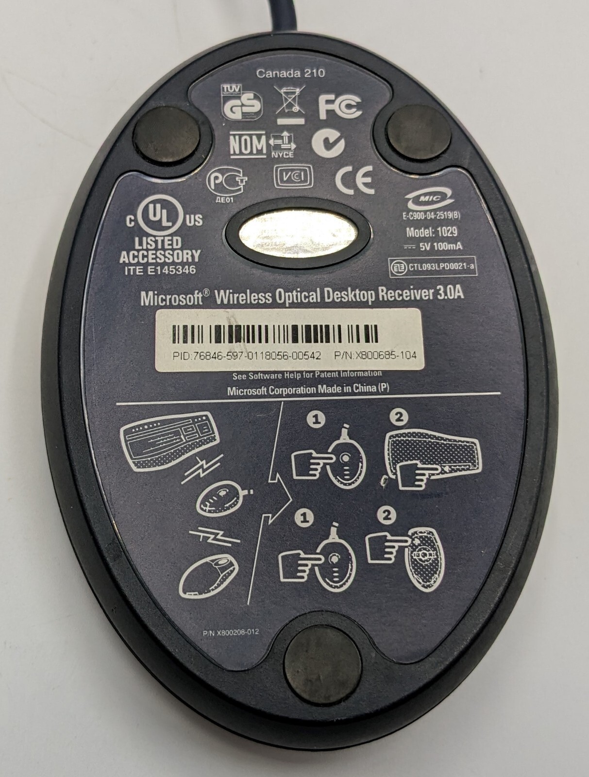 Microsoft 1029 Wireless Optical Desktop Receiver 3.0a 5v 100ma for sale ...