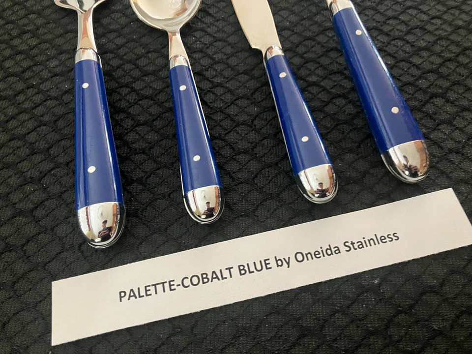 Oneida Palette Cobalt Blue Stainless Serving Spoon Meat Fork Sugar ...