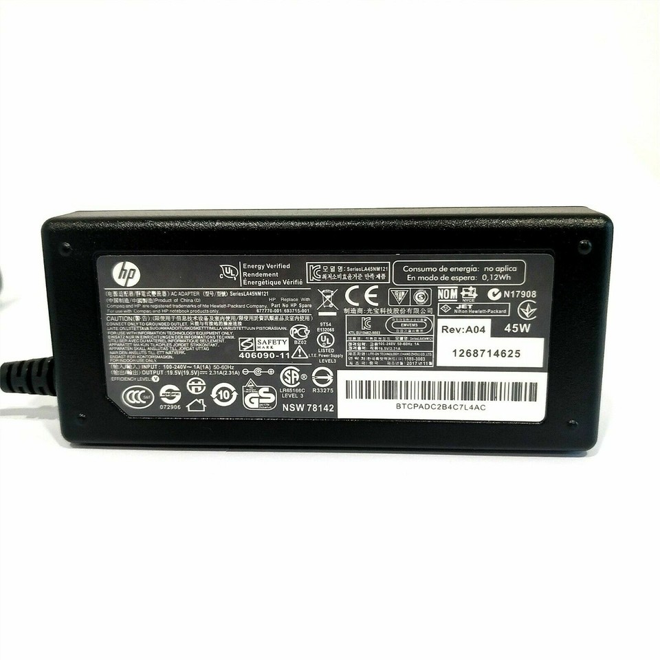 Genuine OEM HP 45W Blue Tip AC Adapter Charger 740015-002 741727-001 19 ...