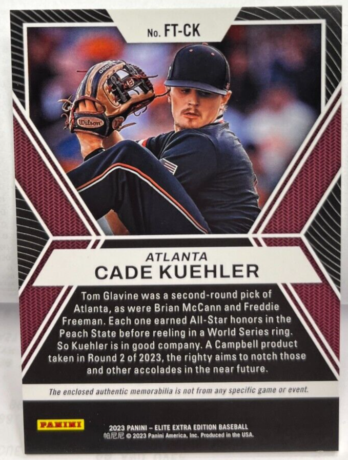 Cade Kuehler 2023 Panini Elite Extra Edition Future Threads Jersey ...