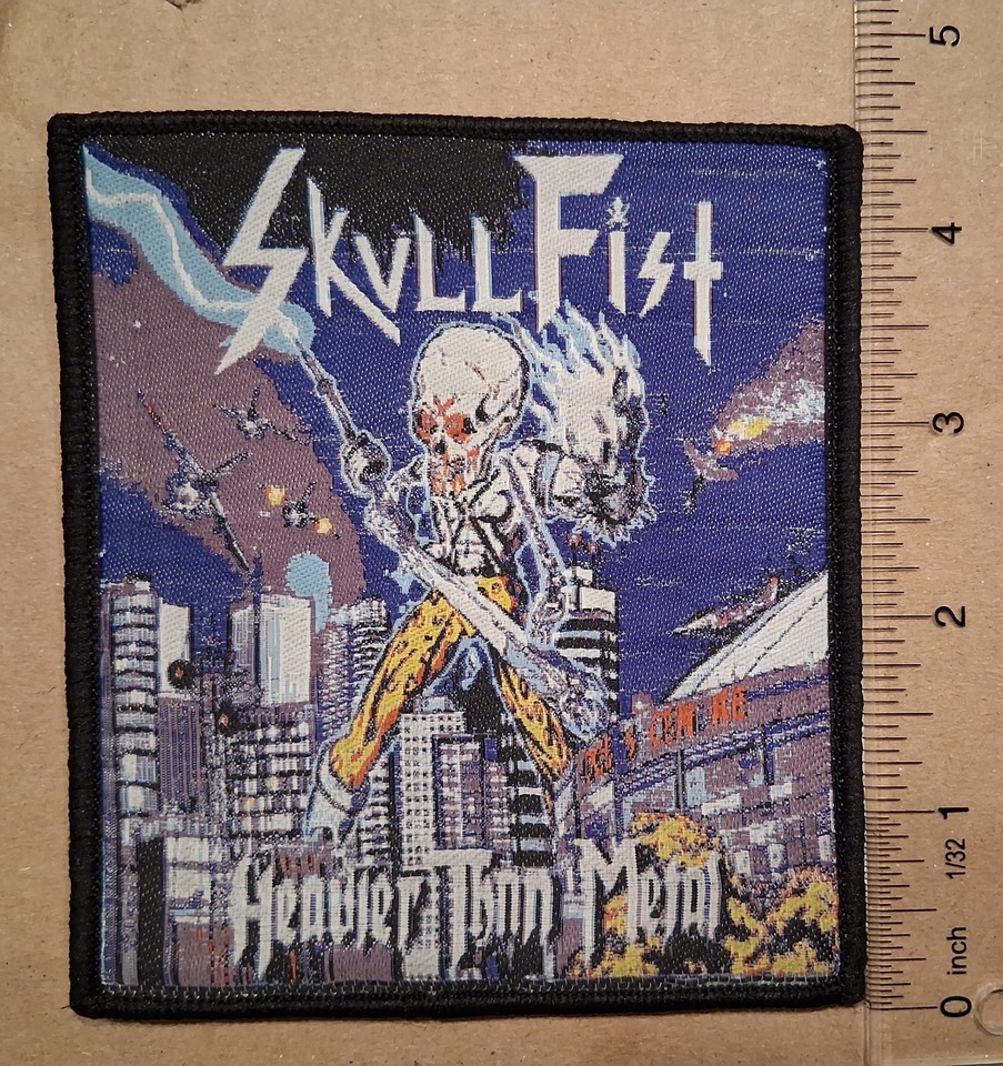 Skull Fist Heavier Than Metal Black Border Woven Patch | eBay
