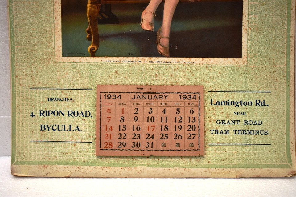 Vintage 1934 Souza & Fernandes Advertising Calendar Bombay India Wine ...