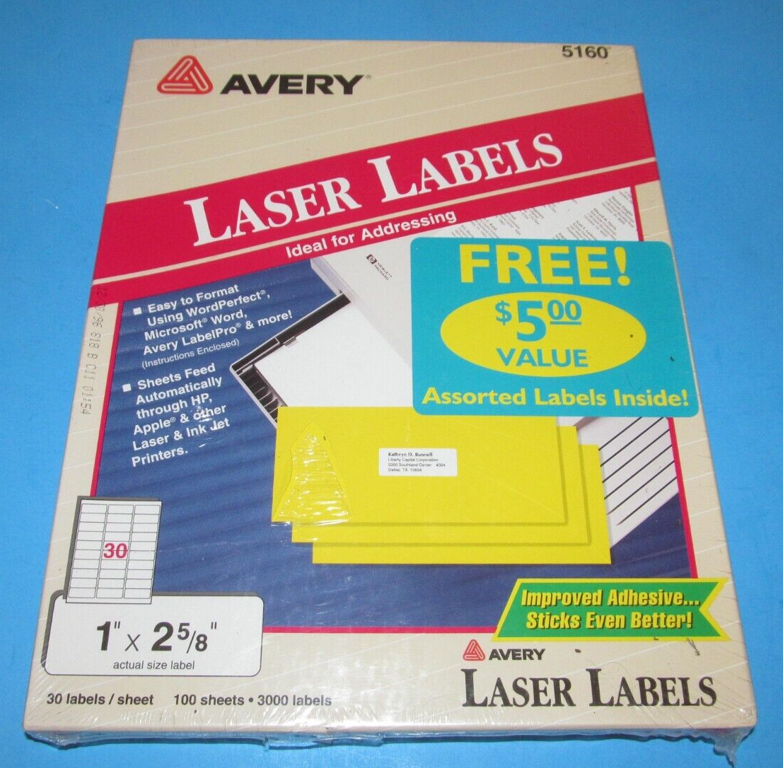 Avery 5160 Address Laser Labels 1”x 2 5/8” 3,000 Labels ~ New, Sealed ...