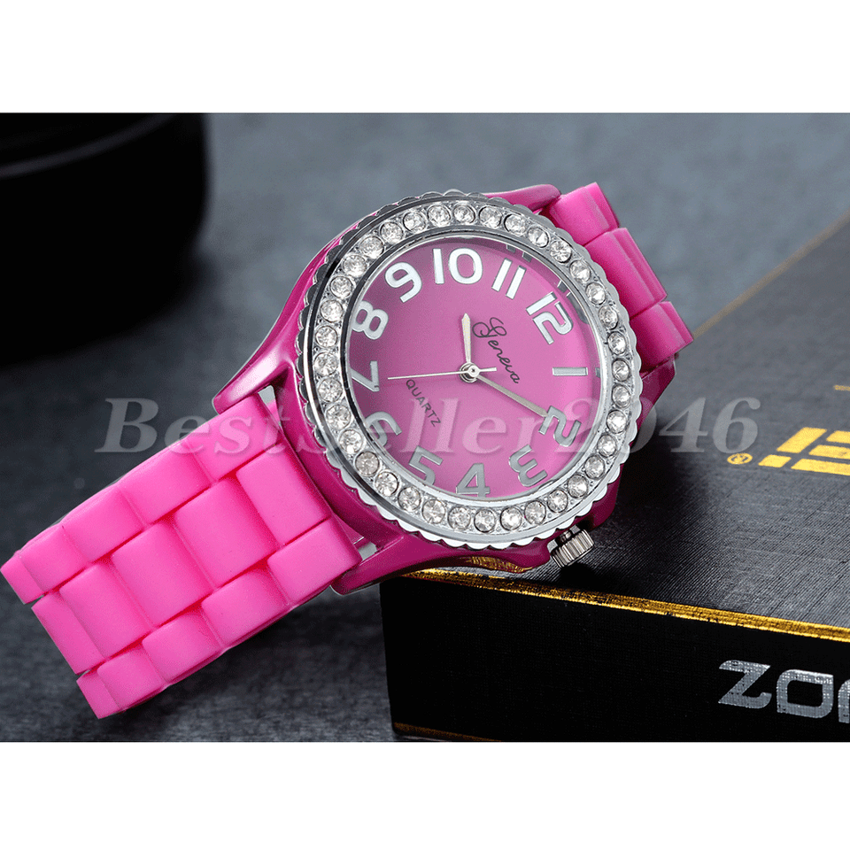 Casual Rhinestone Jelly Gel Silicone Band Quartz Analog Wrist Watch ...