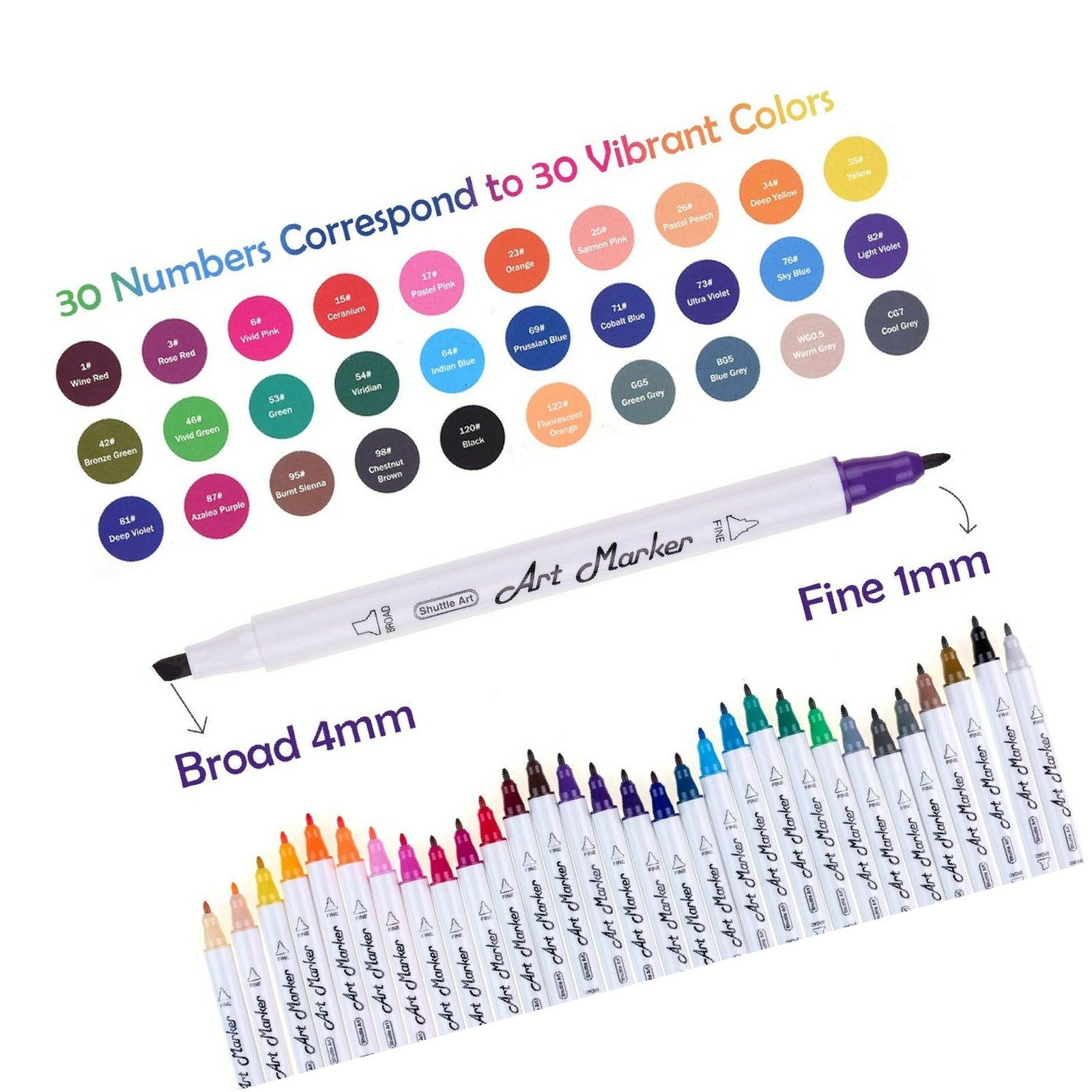 30 Colors Dual Tip Alcohol Based Art Markers,Shuttle Art Alcohol Marker ...