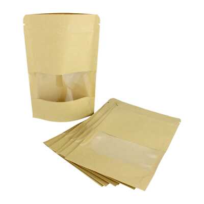 Brown Paper Zip Lock Resealable Bags with Window 8 Snacks Lollies 10cm ...
