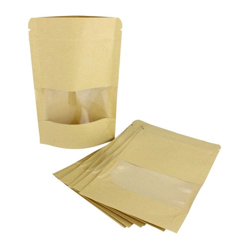 Brown Paper Zip Lock Resealable Bags with Window 8 Snacks Lollies 10cm ...