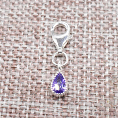 925 Sterling Silver Purple Birthstone Water Drop Clip On Charm w ...
