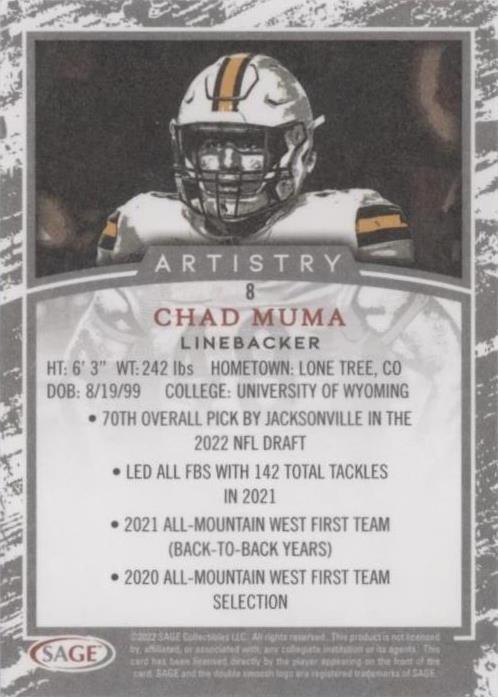 2022 SAGE Artistry Chad Muma #8 for sale | eBay