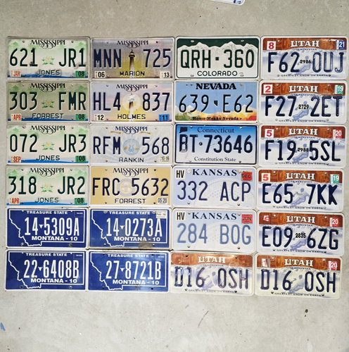 Bulk License Plate Lot 24 Craft Grade Plates ~ MS CT MT UT NV KS CO ...