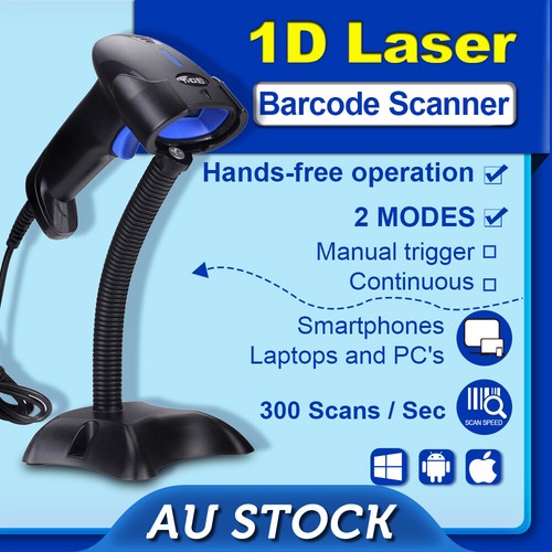Portable USB Barcode Scanner Wired Handheld Laser Bar Code Scanner with Stand | eBay Australia