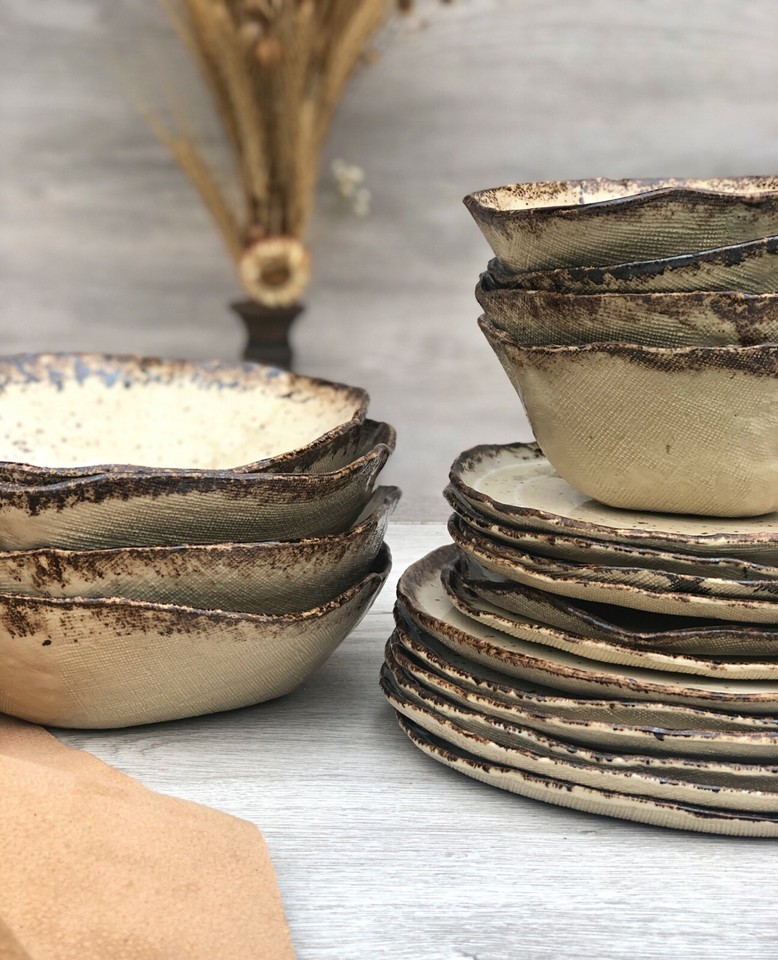 Rustic Ceramic Dinnerware Set Stoneware Dinner Cereal Pasta Salad Plate ...