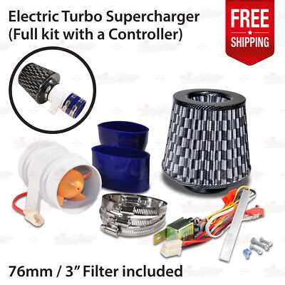 12V Electric Turbo Supercharger Air Intake Fan Kit Tapered Cone Filter ...