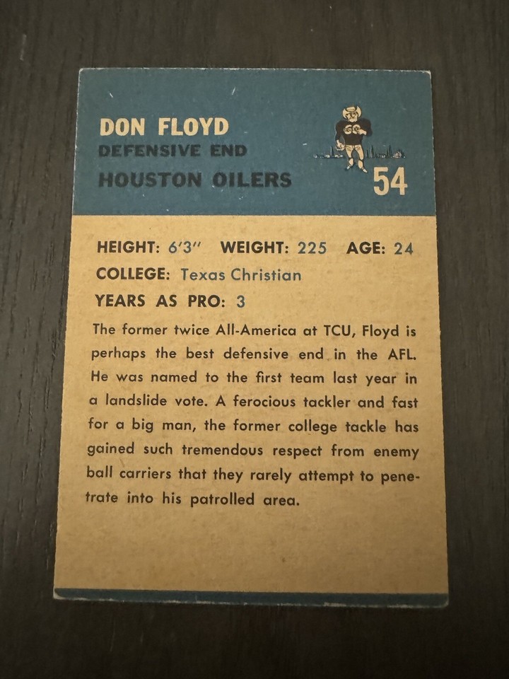 1962 Fleer #54 DON FLOYD Houston Oilers Football Card | eBay