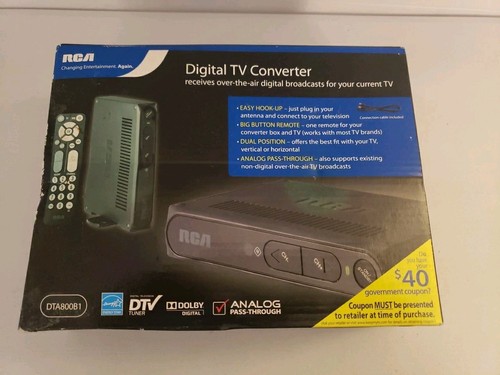 NEW RCA Digital TV Converter Box DTA800B w/Cables Instructions & Remote ...