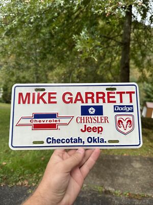 1980s Mike Garrett Chevrolet License Plate Checotah Oklahoma License ...