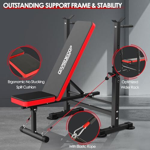 OPPSDECOR 660lbs 6 in 1 Weight Bench Set with Squat Rack Adjustable ...