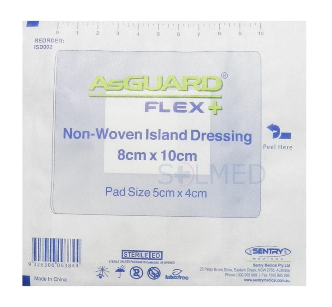 25 X ISLAND ADHESIVE DRESSING 8cm x 10cm STERILE AsGUARD DRESSING WITH ...